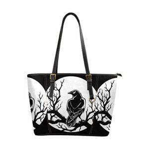 InterestPrint Black Crow Sitting at Night Handbag Tote Shoulder Bag, Top Handle Satchel Bag