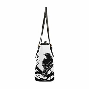 InterestPrint Black Crow Sitting at Night Handbag Tote Shoulder Bag, Top Handle Satchel Bag