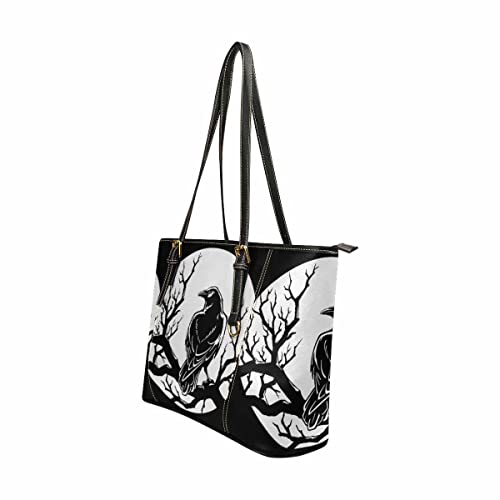 InterestPrint Black Crow Sitting at Night Handbag Tote Shoulder Bag, Top Handle Satchel Bag