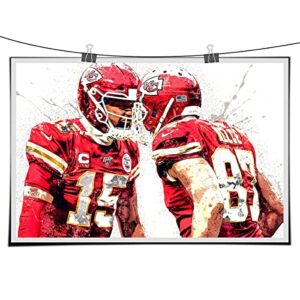 patrick mahomes poster travis kelce canvas wall art football star kc pictures for men room bedroom unframed 16×24