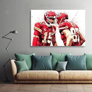 Patrick Mahomes Poster Travis Kelce Canvas Wall Art Football Star KC Pictures for Men Room Bedroom Unframed 16x24