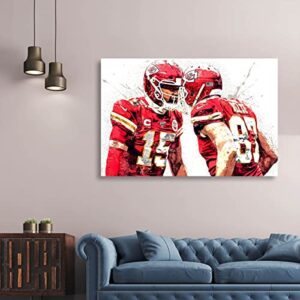 Patrick Mahomes Poster Travis Kelce Canvas Wall Art Football Star KC Pictures for Men Room Bedroom Unframed 16x24