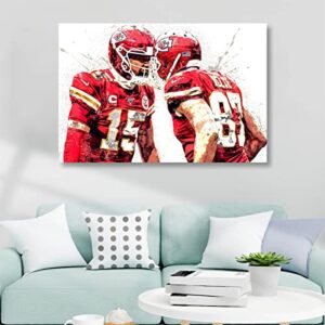 Patrick Mahomes Poster Travis Kelce Canvas Wall Art Football Star KC Pictures for Men Room Bedroom Unframed 16x24