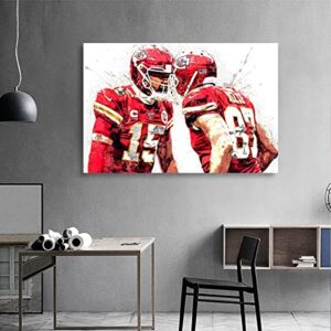 Patrick Mahomes Poster Travis Kelce Canvas Wall Art Football Star KC Pictures for Men Room Bedroom Unframed 16x24