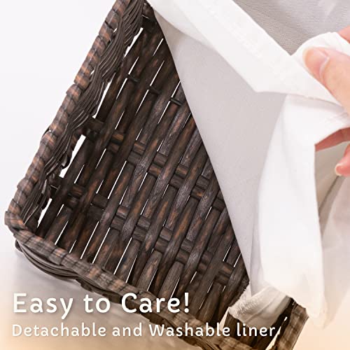 WeeNest Hand Woven Storage Baskets with Lid and Removable Liner| Resin Wicker Baskets for Organizing | Basket Set for Pantry, Living Room | Set of 3, Walnut Brown