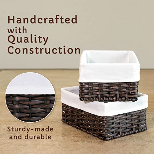 WeeNest Hand Woven Storage Baskets with Lid and Removable Liner| Resin Wicker Baskets for Organizing | Basket Set for Pantry, Living Room | Set of 3, Walnut Brown