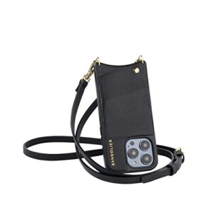 Bandolier Emma Crossbody Phone Case and Wallet - Black Leather with Gold Detail - Compatible with iPhone 14 Pro