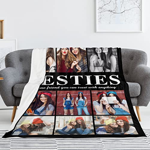 Ecautly Best Friends Birthday Gifts for Women, Personalized Blanket with Photo, Custom Best Friend Blanket, Friendship Gifts for Women Friends, BFF Unique Besties Gifts