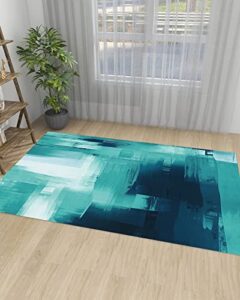 anzona painting teal indoor area rug 3 ft x 5 ft, green modern abstract art non-slip runner rug for kids room, ombre oil print texture living room bedroom bathroom decor floor carpets