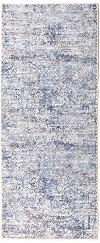 Great American Distributors - Machine Washable - Spatter Abstract Ombre Theme Print Area Rug, Transitional - Soft, Living Room Carpet - Blue, Gray