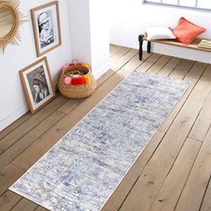 Great American Distributors - Machine Washable - Spatter Abstract Ombre Theme Print Area Rug, Transitional - Soft, Living Room Carpet - Blue, Gray