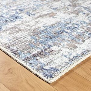 Great American Distributors - Machine Washable - Spatter Abstract Ombre Theme Print Area Rug, Transitional - Soft, Living Room Carpet - Blue, Gray