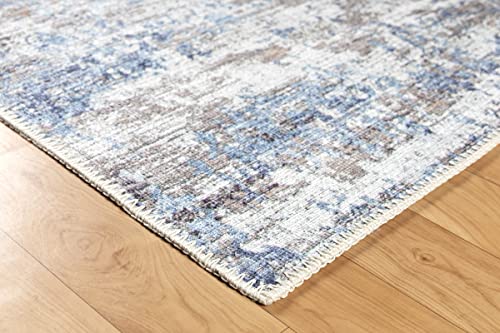 Great American Distributors - Machine Washable - Spatter Abstract Ombre Theme Print Area Rug, Transitional - Soft, Living Room Carpet - Blue, Gray