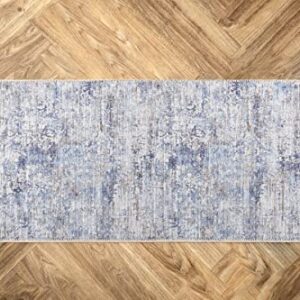 Great American Distributors - Machine Washable - Spatter Abstract Ombre Theme Print Area Rug, Transitional - Soft, Living Room Carpet - Blue, Gray