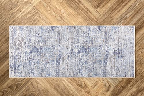 Great American Distributors - Machine Washable - Spatter Abstract Ombre Theme Print Area Rug, Transitional - Soft, Living Room Carpet - Blue, Gray