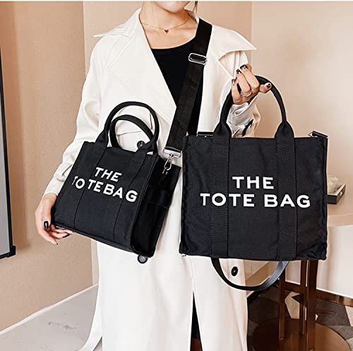 The Tote Bag for Women Crossbody Canvas Tote Bag Travel Canvas Tote Bags with Zipper Work Tote Bags Shoulder Crossbody Bags (Black)