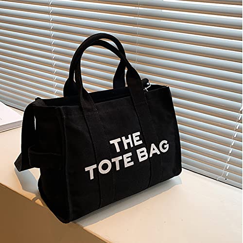 The Tote Bag for Women Crossbody Canvas Tote Bag Travel Canvas Tote Bags with Zipper Work Tote Bags Shoulder Crossbody Bags (Black)