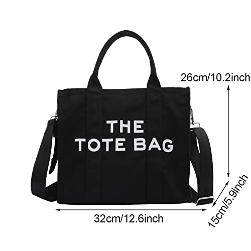 The Tote Bag for Women Crossbody Canvas Tote Bag Travel Canvas Tote Bags with Zipper Work Tote Bags Shoulder Crossbody Bags (Black)