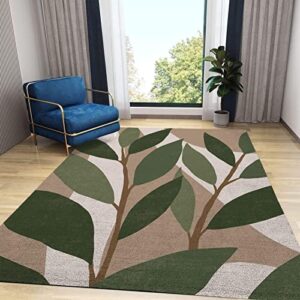 Dark Green Light Green Gradient Area Rug, Modern Abstract Plant Leaves Outdoor Carpet, Rug with Non-Slip Backing Easy Can Be Washed for Living Room Bedroom Home Office Floor Rug 4ftx6ft