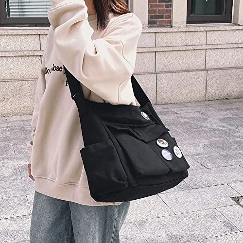 Canvas Messenger Bag Large Hobo Crossbody Bag with Multiple Pockets Canvas Shoulder Tote Bag Handbag for Women and Men