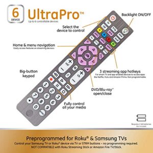 GE Home electricalGE 6-Device Backlit Universal Remote Control, Silver, 37038 & Universal Remote Control for Samsung, Vizio, Lg, Sony, Sharp, Roku, Apple TV, Smart TVs, Graphite