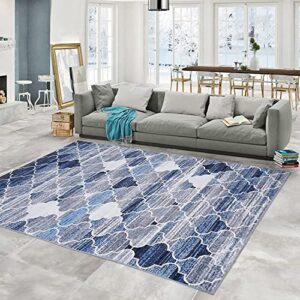 faironly indoor large area rugs 8×10 stain resistant washable rug, non-shedding anti slip backing rugs for living room bedroom dining room,blue