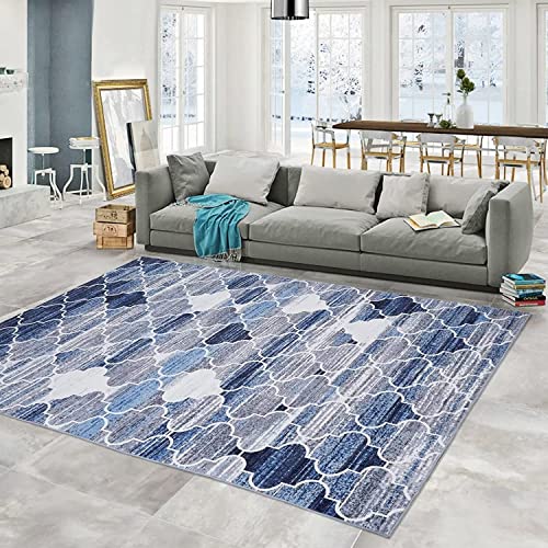 FairOnly Indoor Large Area Rugs 8x10 Stain Resistant Washable Rug, Non-Shedding Anti Slip Backing Rugs for Living Room Bedroom Dining Room,Blue