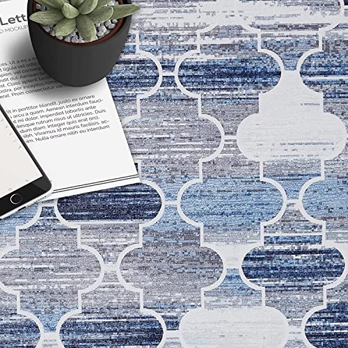 FairOnly Indoor Large Area Rugs 8x10 Stain Resistant Washable Rug, Non-Shedding Anti Slip Backing Rugs for Living Room Bedroom Dining Room,Blue