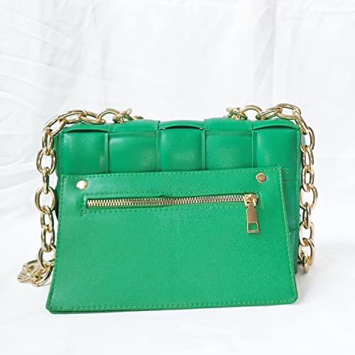 WESNDNE Woven Crossbody Handbag for Women, Small Green Shoulder Purse Clutch Wallet Square Bag (A-green)