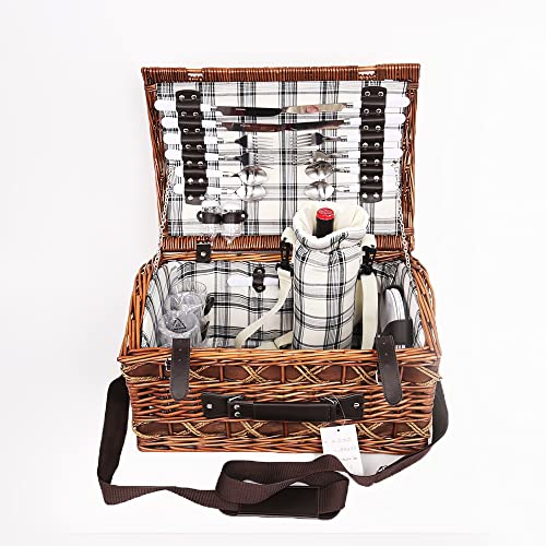 4-Person Picnic Basket Set with Complete Dinnerware - Ideal for Camping, Beach, Park, and Hiking Adventures