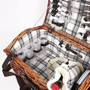 4-Person Picnic Basket Set with Complete Dinnerware - Ideal for Camping, Beach, Park, and Hiking Adventures