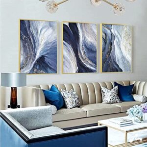 large framed abstract canvas wall art for living room-3 pieces navy blue and gold abstract print for bedroom -modern wall decor picture home decoration kitchen 28×60 inches