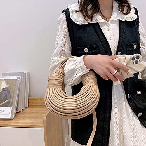 Hand-Woven Bread Handbag Noodles underarm bag shoulder bag leather women's bag crescent bag small handbag