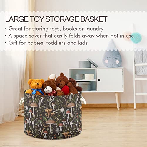 Kigai Fairytale Mushroom Large Toy Storage Basket for Kids with Handles, Round Laundry Storage Organizer, Throw Blanket Basket for Living Room, 20”x14”