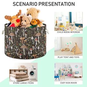 Kigai Fairytale Mushroom Large Toy Storage Basket for Kids with Handles, Round Laundry Storage Organizer, Throw Blanket Basket for Living Room, 20”x14”