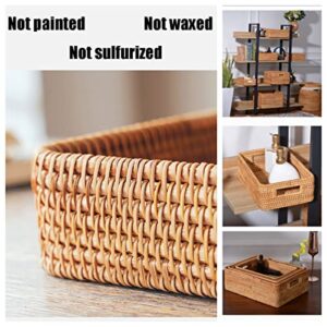 FUNFOB Household Square Woven Storage Basket with Four Cutout Handles Natural Rattan Storage Box for Serving Toy, clothing, books, daily necessities, sundries.