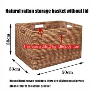 FUNFOB Household Square Woven Storage Basket with Four Cutout Handles Natural Rattan Storage Box for Serving Toy, clothing, books, daily necessities, sundries.