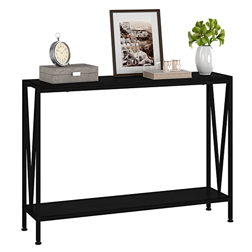 Amyove Black Console Table, 42.9" Black Entryway Table, Industrial 2-Tier Skinny Sofa Table with Shelf, Console Tables for Entryway, Living Room, Hallway, Foyer, Corridor, Office