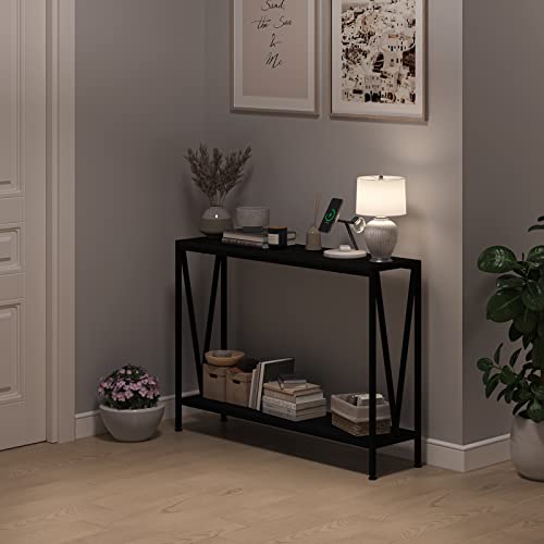 Amyove Black Console Table, 42.9" Black Entryway Table, Industrial 2-Tier Skinny Sofa Table with Shelf, Console Tables for Entryway, Living Room, Hallway, Foyer, Corridor, Office