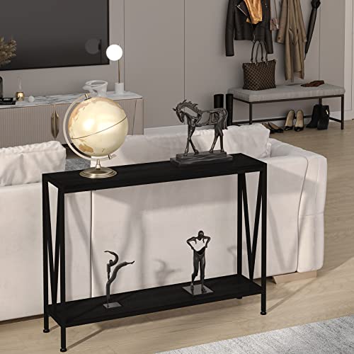 Amyove Black Console Table, 42.9" Black Entryway Table, Industrial 2-Tier Skinny Sofa Table with Shelf, Console Tables for Entryway, Living Room, Hallway, Foyer, Corridor, Office