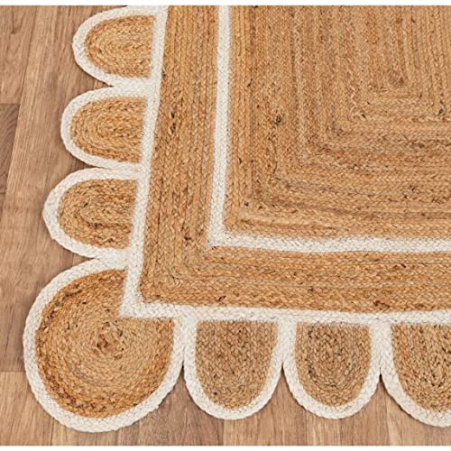 PATEL EXPORTS 4x6, 5x8, 6x9 Natural Jute Scalloped Rug, Bohemian Scallop Rug, Boho Decor Rug, Area Rug, Handwoven Jute Rug, Custom Rug, Decorative Rug (5x8 Scalloped Rug)