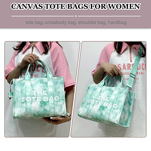 Canvas Tote Bags for Women, Large Tote Purse with Zipper Fashion Shoulder Crossbody Bag Handbag for Work, Travel, School