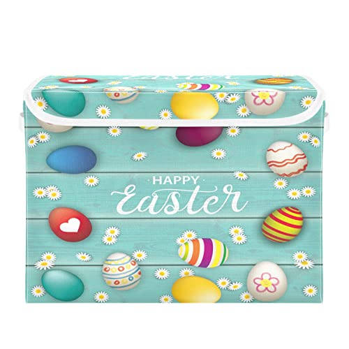 Easter Eggs Daisy Storage Basket 16.5x12.6x11.8 In Collapsible Fabric Storage Cubes Organizer Large Storage Bin with Lids and Handles for Shelves Bedroom Closet Office