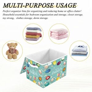 Easter Eggs Daisy Storage Basket 16.5x12.6x11.8 In Collapsible Fabric Storage Cubes Organizer Large Storage Bin with Lids and Handles for Shelves Bedroom Closet Office