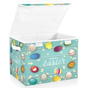 Easter Eggs Daisy Storage Basket 16.5x12.6x11.8 In Collapsible Fabric Storage Cubes Organizer Large Storage Bin with Lids and Handles for Shelves Bedroom Closet Office