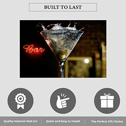 Bulljive Brands Premium Metal Martini Wall Art | Captivating Floating Mount Display | Wall Décor For Home Bar Kitchen And Dining Room | 3 Sizes Large To Small