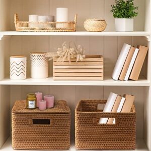 GaiaMade Handwoven Rattan Basket With Lid, Natural Wicker Storage Basket with Detachable Divider for Organizing, Large Wicker Basket With Lid for Storage and Decoration