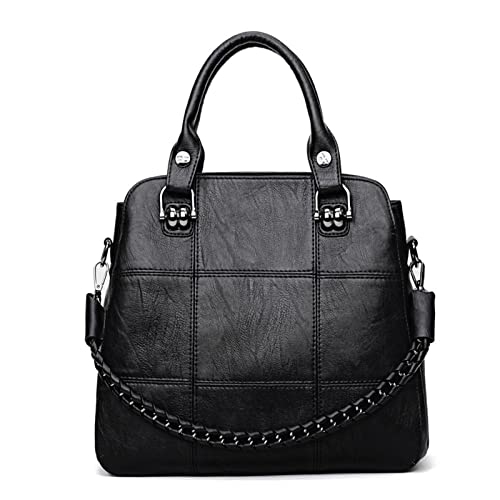 Tuoig Large Capacity Women's Simple Shoulder Handbags Women's Chain Soft Leather Crossbody Casual Tote Bags (Color : Black, Size : 11.8x3.93x11.1 inch)