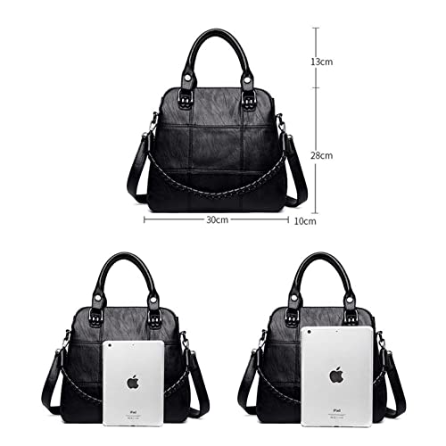 Tuoig Large Capacity Women's Simple Shoulder Handbags Women's Chain Soft Leather Crossbody Casual Tote Bags (Color : Black, Size : 11.8x3.93x11.1 inch)