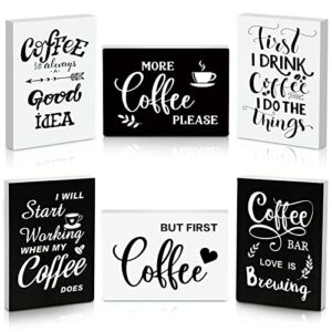 6 pcs wooden mini coffee bar sign farmhouse coffee bar decor rustic but first coffee sign love is brewing coffee table sign vintage coffee wood plaque for coffee tiered tray decor home decorations